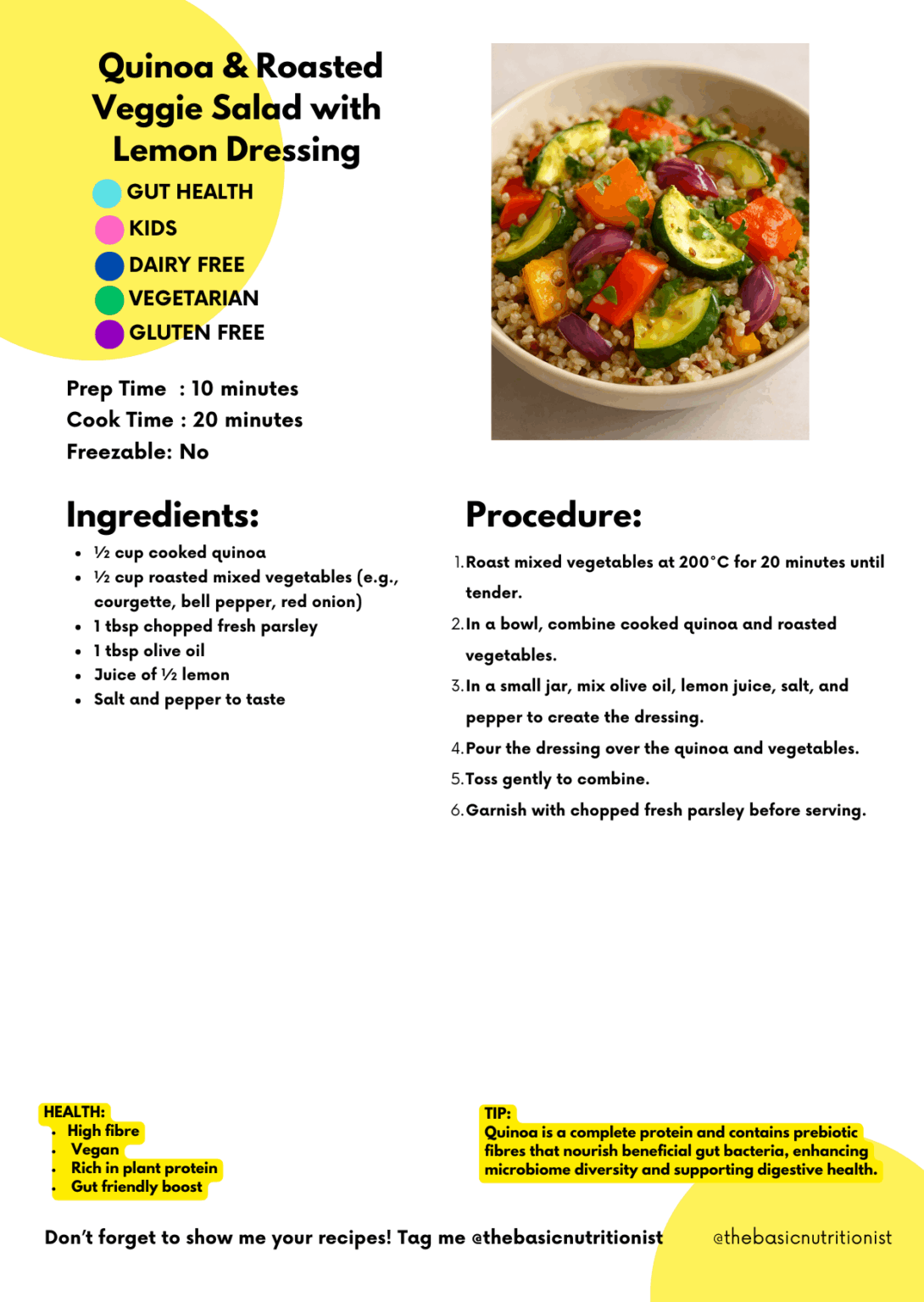 Quinoa & Roasted Veggie Salad with Lemon Dressing – The Basic Nutritionist